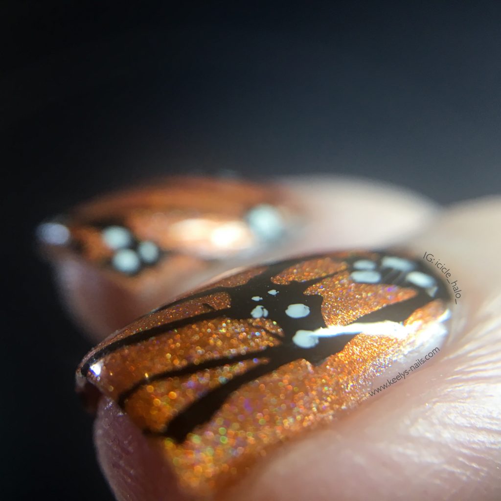 Monarch Butterfly nail art with stamping and freehand - Keely's Nails
